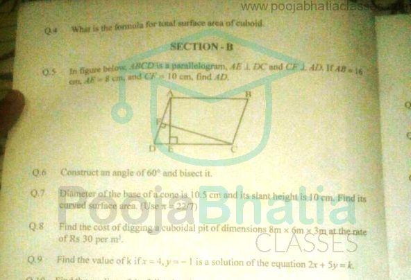 Class 9th Maths SA2 2017 question paper - Pooja Bhatia Classes Hari Nagar